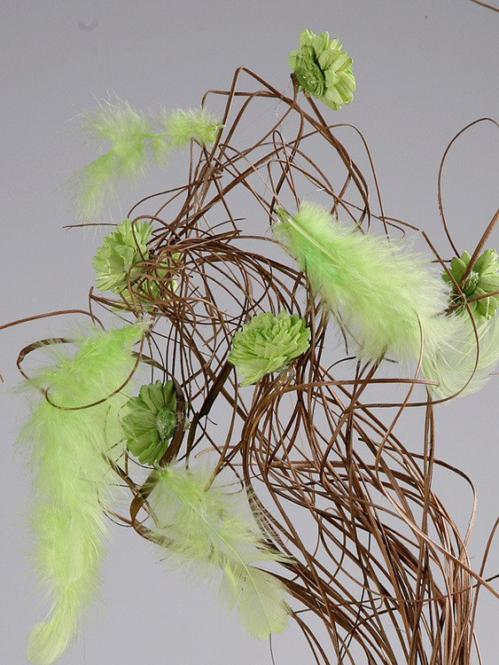 Bukiet do wazonu kręcone trawy, kwiaty sola, pióra zielony ok 40-50 cm | ozdoby na piku piórka ...